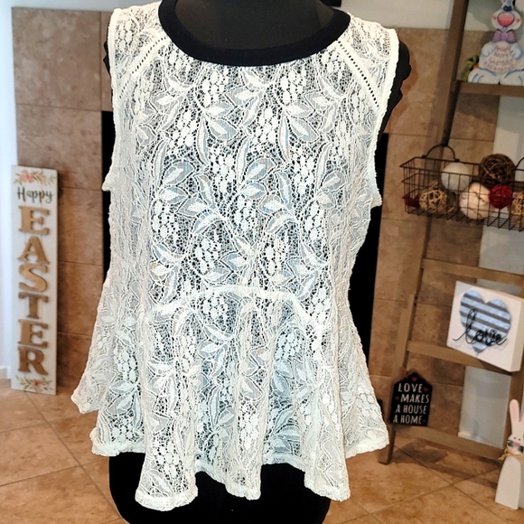 Tops | Large White Lace Top With Mid Level Stitching For Flatter Flow ...